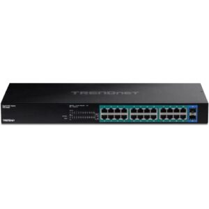 TRENDnet 26-Port Gigabit PoE+ Switch, 24 x 30W PoE+ Ports, 2 Gigabit SFP Slots, 380W PoE Budget, 52Gbps Switching Capacity, 1U 19” Rack Mountable, Lifetime Protection, Black, TPE-TG262