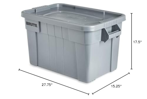 Rubbermaid Commercial Products Brute Tote Storage Container with Lids-Included, 20-Gallon, Gray, Rugged/Reusable Boxes for Moving/Storing in Garage/Basement/Attic/Jobsite/Truck/Camping, 2 Pack