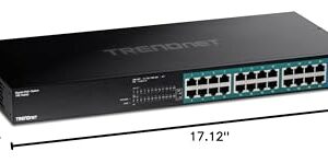 TRENDnet 26-Port Gigabit PoE+ Switch, 24 x 30W PoE+ Ports, 2 Gigabit SFP Slots, 380W PoE Budget, 52Gbps Switching Capacity, 1U 19” Rack Mountable, Lifetime Protection, Black, TPE-TG262