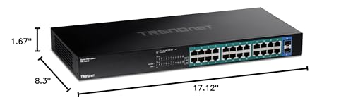 TRENDnet 26-Port Gigabit PoE+ Switch, 24 x 30W PoE+ Ports, 2 Gigabit SFP Slots, 380W PoE Budget, 52Gbps Switching Capacity, 1U 19” Rack Mountable, Lifetime Protection, Black, TPE-TG262