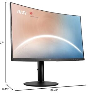 MSI Modern MD271CP, 27" Monitor, 1920 x 1080 (FHD), Curved VA, 75Hz, TUV Certified Eyesight Protection, 4ms, HDMI, Displayport, USB C, Tilt, Swivel, Height Adjustable, Pivot,Black