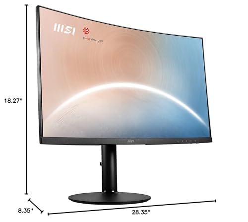 MSI Modern MD271CP, 27" Monitor, 1920 x 1080 (FHD), Curved VA, 75Hz, TUV Certified Eyesight Protection, 4ms, HDMI, Displayport, USB C, Tilt, Swivel, Height Adjustable, Pivot,Black