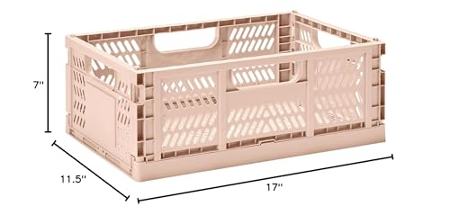 3 Sprouts Recycled Plastic Collapsible Crate - Stackable Folding Storage Crate for Organization for Adults & Kids - Foldable Plastic Crate - Large - Clay