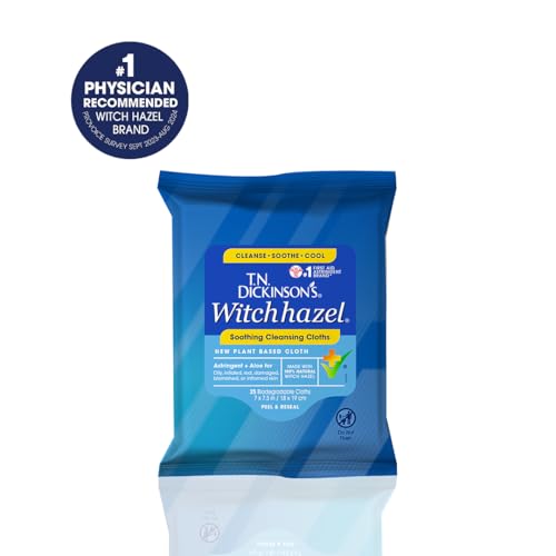 T.N. Dickinson's Witch Hazel Soothing MultiUse Cleansing Cloth, 4 Pack, 25 Cloths Per Pack,white