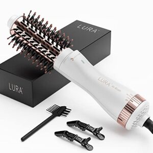 lura one-step hair dryer and volumizer brush - 1.5 inch hot air brush for blowout styling, plasma technology, white