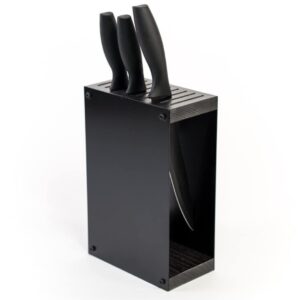 kitchen knife block only empty metallic knife holder stand without knives universal wooden and metal large storage blocks (black)