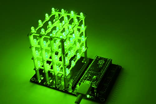 Pico Cube 4x4x4 64 LED Cube Kit for Raspberry Pi Pico (Assembled, Green)