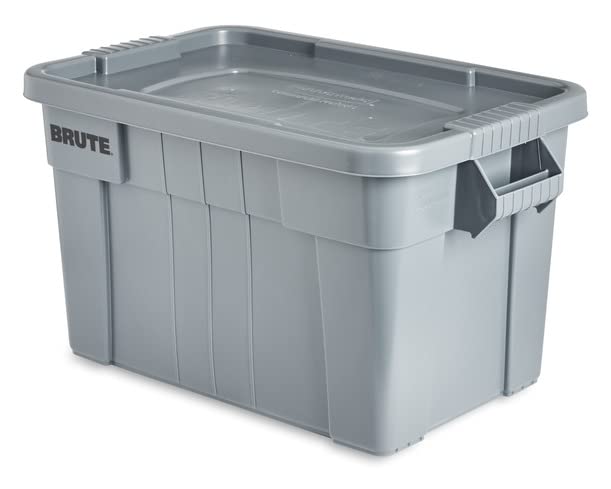 Rubbermaid Commercial Products Brute Tote Storage Container with Lids-Included, 20-Gallon, Gray, Rugged/Reusable Boxes for Moving/Storing in Garage/Basement/Attic/Jobsite/Truck/Camping, 2 Pack