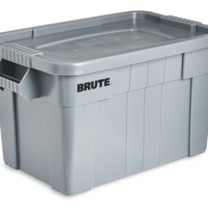 Rubbermaid Commercial Products Brute Tote Storage Container with Lids-Included, 20-Gallon, Gray, Rugged/Reusable Boxes for Moving/Storing in Garage/Basement/Attic/Jobsite/Truck/Camping, 2 Pack