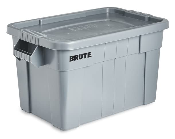 Rubbermaid Commercial Products Brute Tote Storage Container with Lids-Included, 20-Gallon, Gray, Rugged/Reusable Boxes for Moving/Storing in Garage/Basement/Attic/Jobsite/Truck/Camping, 2 Pack