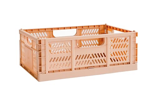 3 Sprouts Recycled Plastic Collapsible Crate - Stackable Folding Storage Crate for Organization for Adults & Kids - Foldable Plastic Crate - Large - Clay