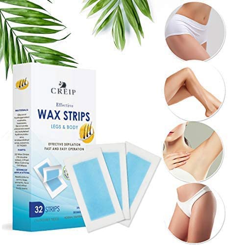 Creip Wax Strips, Hair Removal Wax Strips For Arm, Leg, Brazilian, Underarm Hair, Bikini, Waxing Kit with 32 Wax Strips