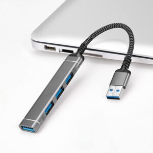 ACHORO 4 USB Hub - Nylon Braided High Speed USB 3.0 & USB 2.0 Multiple USB Port Hub - Aluminium Alloy External USB Port for Laptop, Mac, PCs, – Portable USB Port Expender & Computer USB Hub (4 Ports)