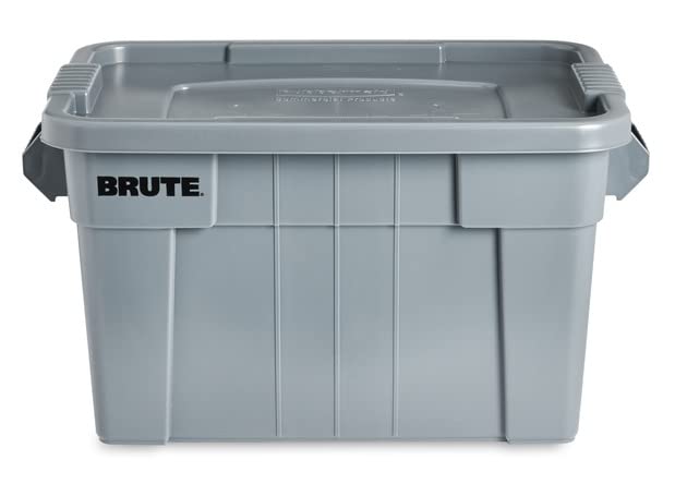 Rubbermaid Commercial Products Brute Tote Storage Container with Lids-Included, 20-Gallon, Gray, Rugged/Reusable Boxes for Moving/Storing in Garage/Basement/Attic/Jobsite/Truck/Camping, 2 Pack