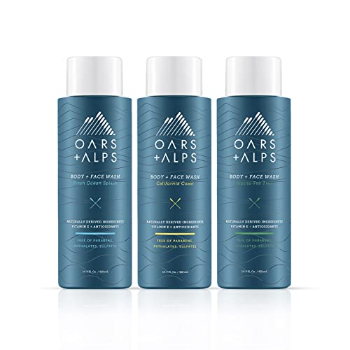 Oars + Alps Men's Moisturizing Body and Face Wash, Skin Care Infused with Vitamin E and Antioxidants, Sulfate Free, Variety, 3 Pack