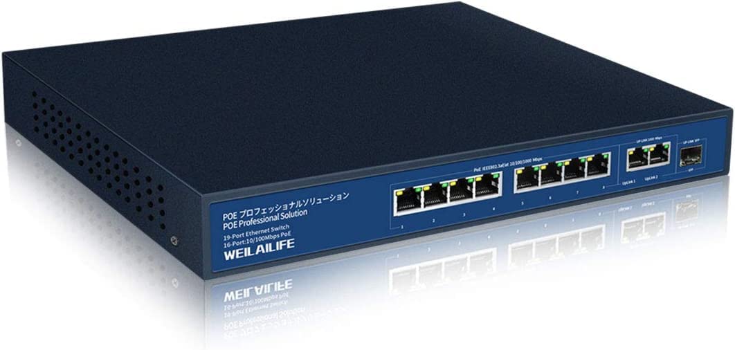 {19 Port} Gigabit Ethernet Unmanaged Network Switch, Home Power Over Internet Hub Router, Office Poe Splitter, Plug-and-Play, Fanless Metal Design Housing, Desktop or Wall Mount