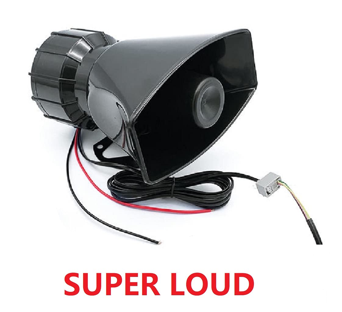 Rockmoon Car Siren Horn 7 Tone Sound Siren Police Mic PA Speaker Car System Emergency with Microphone Amplifier-100W Emergency Sound Electric Horn-12V, black