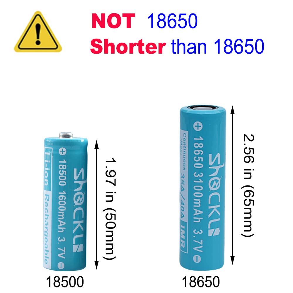 funkawa (2- Pack Shockli 18500 1600mAh Rechargeable 3.7V Solar Batteries [ for Landscape Spotlights, Solar Light ] -Button top