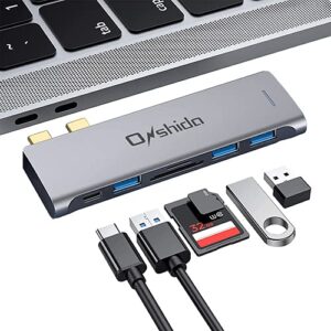 usb c hub 6 in 2 type c docking station with thunderbolt 3 port, 3 usb 3.0, sd tf card reader, onshida usb c adapter compatible with macbook pro air 2020/2019/2018/2017/2016(6 in 2)