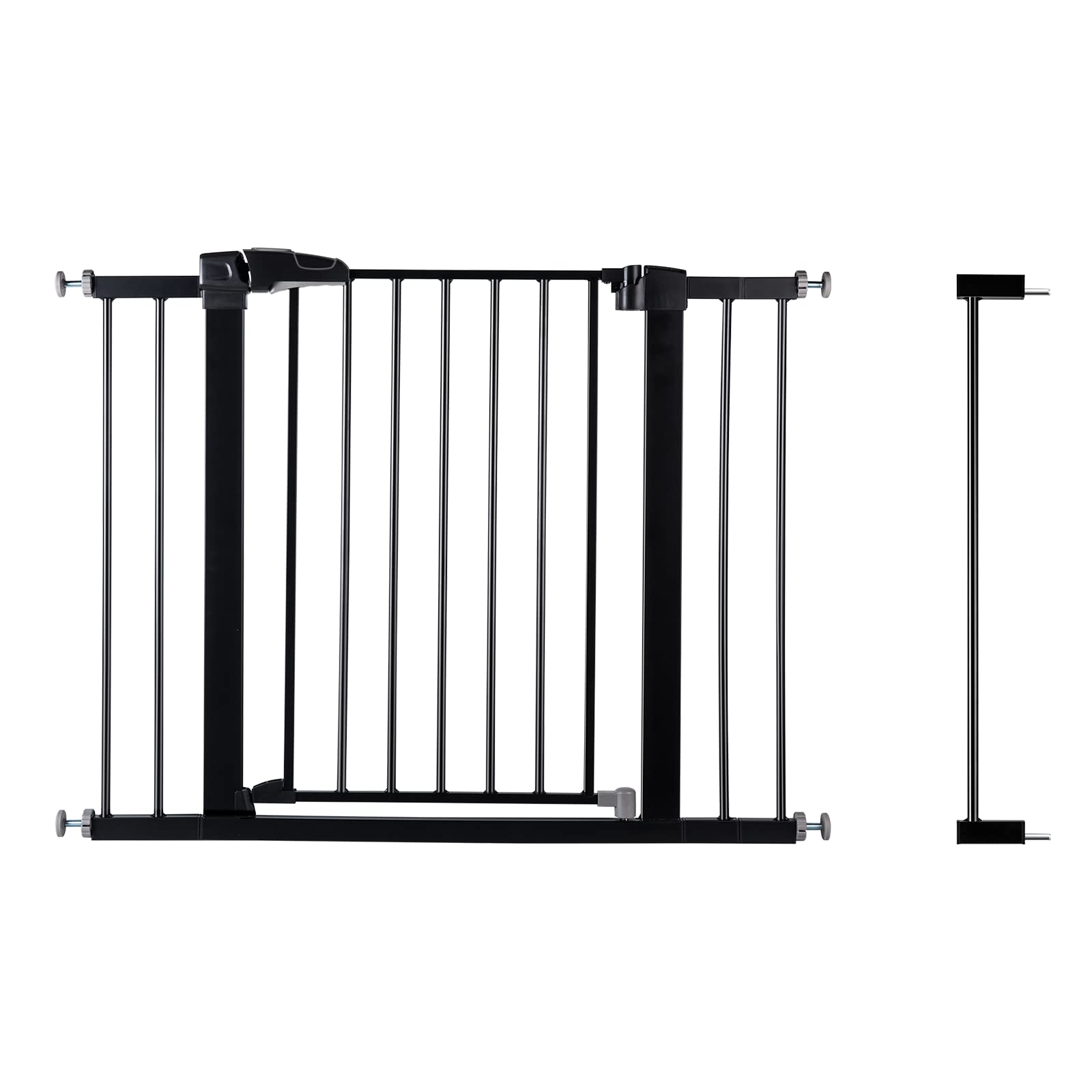 BABELIO 26-43 Inch Easy Install Extra Wide Pressure Mounted Metal Baby Gate, No Drilling, No Tools Required, with Wall Protectors and Extenders (Black)