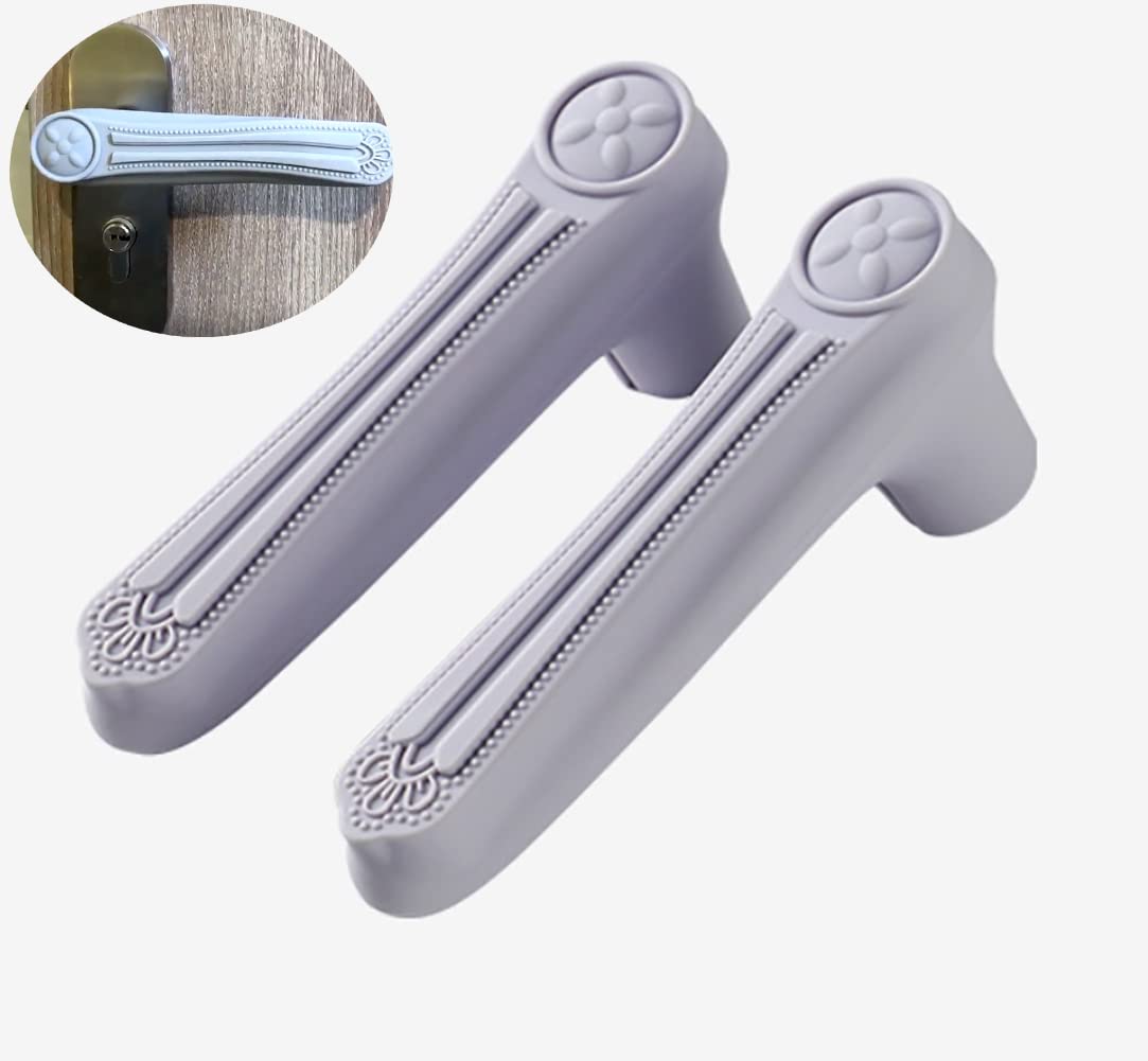 MIKMAYTOO Door Levers Handle Cover, 2 PCS Anti-Collision Anti Static Electricity Door Handle Silicone Protective Cover for Children protectoin (Grey)