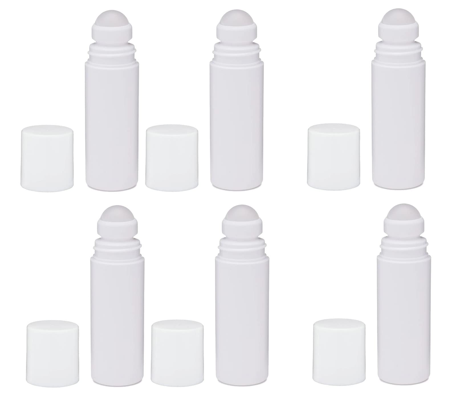 Natural Farms 6 Pack - 3 oz - White HDPE Plastic Roll On Bottle - Non Refillable - Includes: Bottle, Cap and Ball