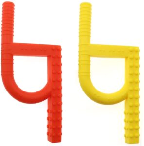 sensory chew toys for kids with teething, adhd, autism, biting needs,oral motor chewy teether, silicone chewlery for boys and girls(2 pack red yellow)