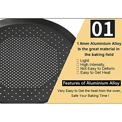 EKDSPW Aluminium Hard Coating Non-Stick Pizza Pan Anodizing Perforated Aluminium Baking Pans Tool with Holes (Color : Black, Size : 12inch)