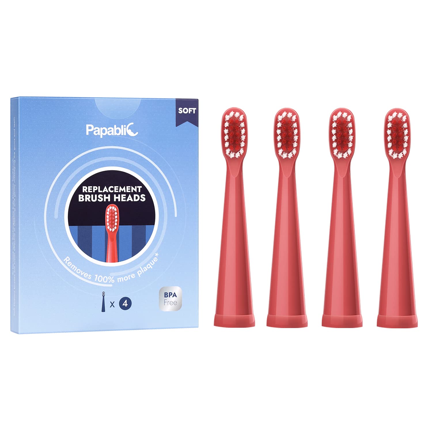 Papablic Kids Electric Toothbrush Replacement Heads Red (4 Pack)