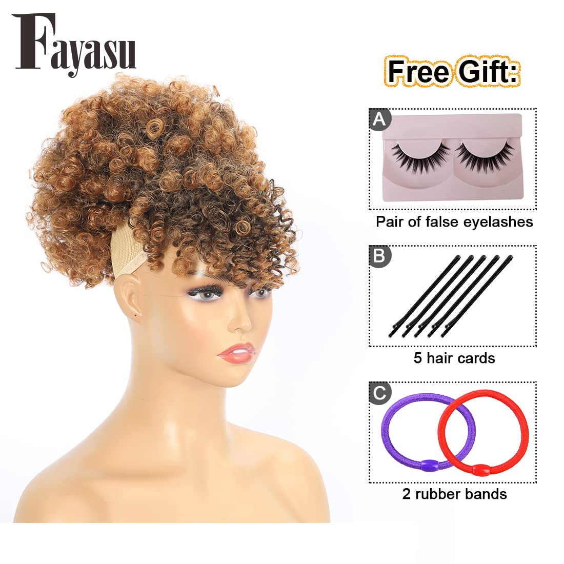 Fayasu Afro Puff Drawstring Ponytail with Kinky Curly Hair Clip in Bangs Short Ponytail Extension Black Girl Updo Hairpieces for Black Women (T30)