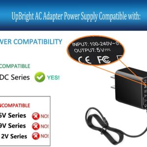 UpBright 5V 1A AC/DC Adapter Compatible with Crosley CR8005F CR8005F-W0 Cruiser Plus Portable Turntable CR8005D BK CR8005 D CR 8005 CR8005F-GA CR8005D-BL CR8005D-TU CR8005D-TW CR8005D-WS Power Supply