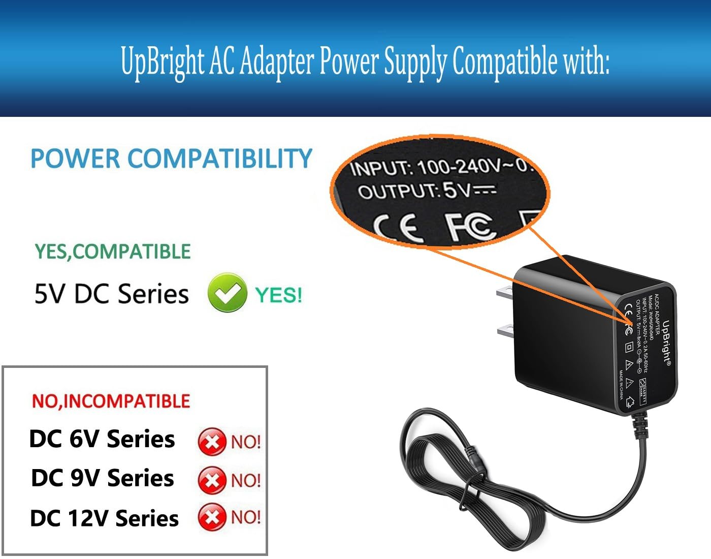 UpBright 5V 1A AC/DC Adapter Compatible with Crosley CR8005F CR8005F-W0 Cruiser Plus Portable Turntable CR8005D BK CR8005 D CR 8005 CR8005F-GA CR8005D-BL CR8005D-TU CR8005D-TW CR8005D-WS Power Supply