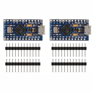 aitrip 2pcs pro micro atmega32u4 5v 16mhz micro-usb development module board with 2 row pin header compatible with arduino leonardo replace atmega328 pro mini