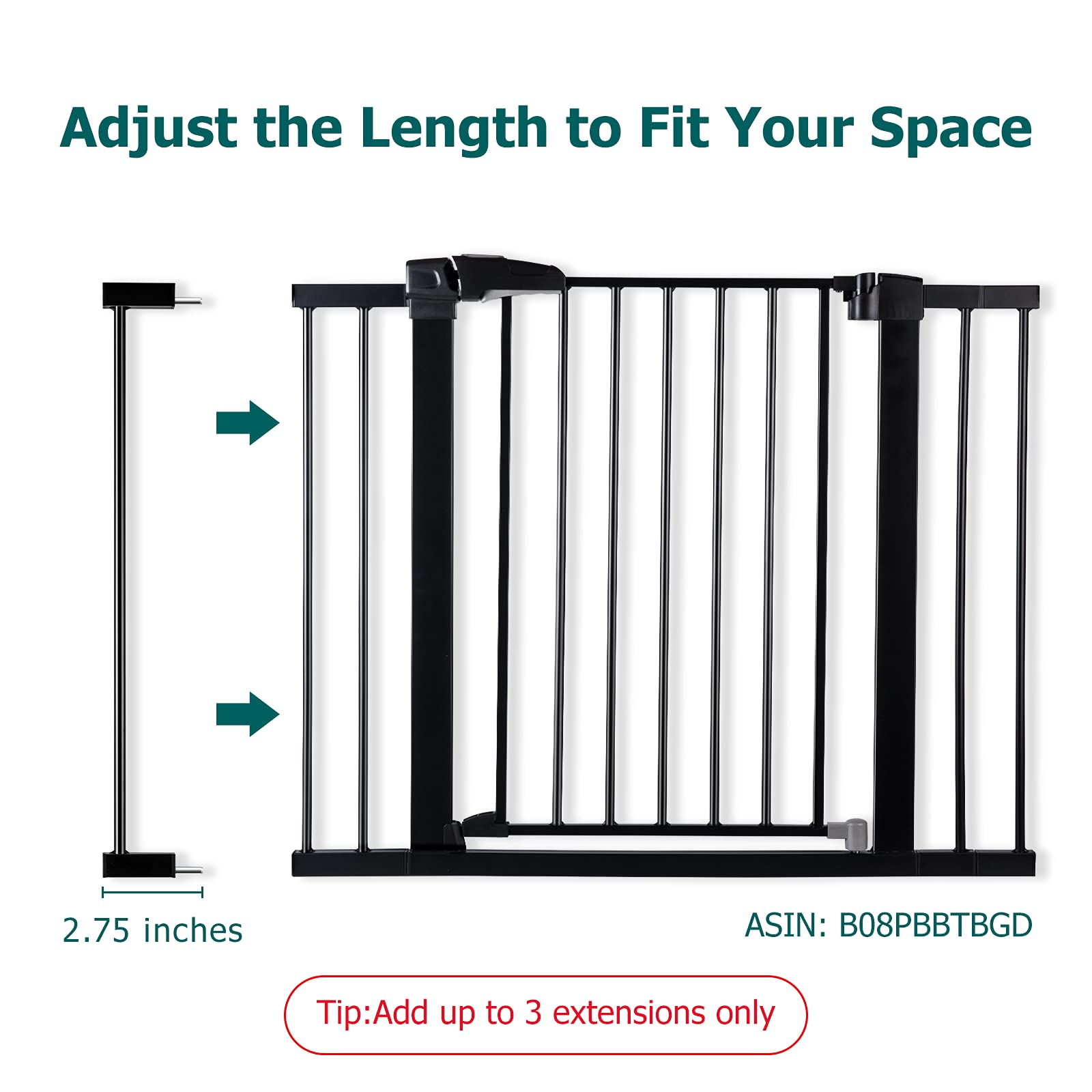 BABELIO 26-43 Inch Easy Install Extra Wide Pressure Mounted Metal Baby Gate, No Drilling, No Tools Required, with Wall Protectors and Extenders (Black)