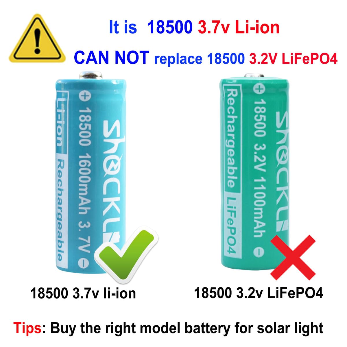 funkawa (2- Pack Shockli 18500 1600mAh Rechargeable 3.7V Solar Batteries [ for Landscape Spotlights, Solar Light ] -Button top