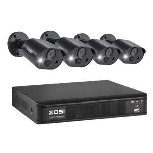 ZOSI C303 Home Outdoor Security Camera System with Audio, 5MP-Lite 8 Channel DVR and 4 x 1080p Weatherproof Camera with Human Detection Alerts, Smart Light & Sound Alarm