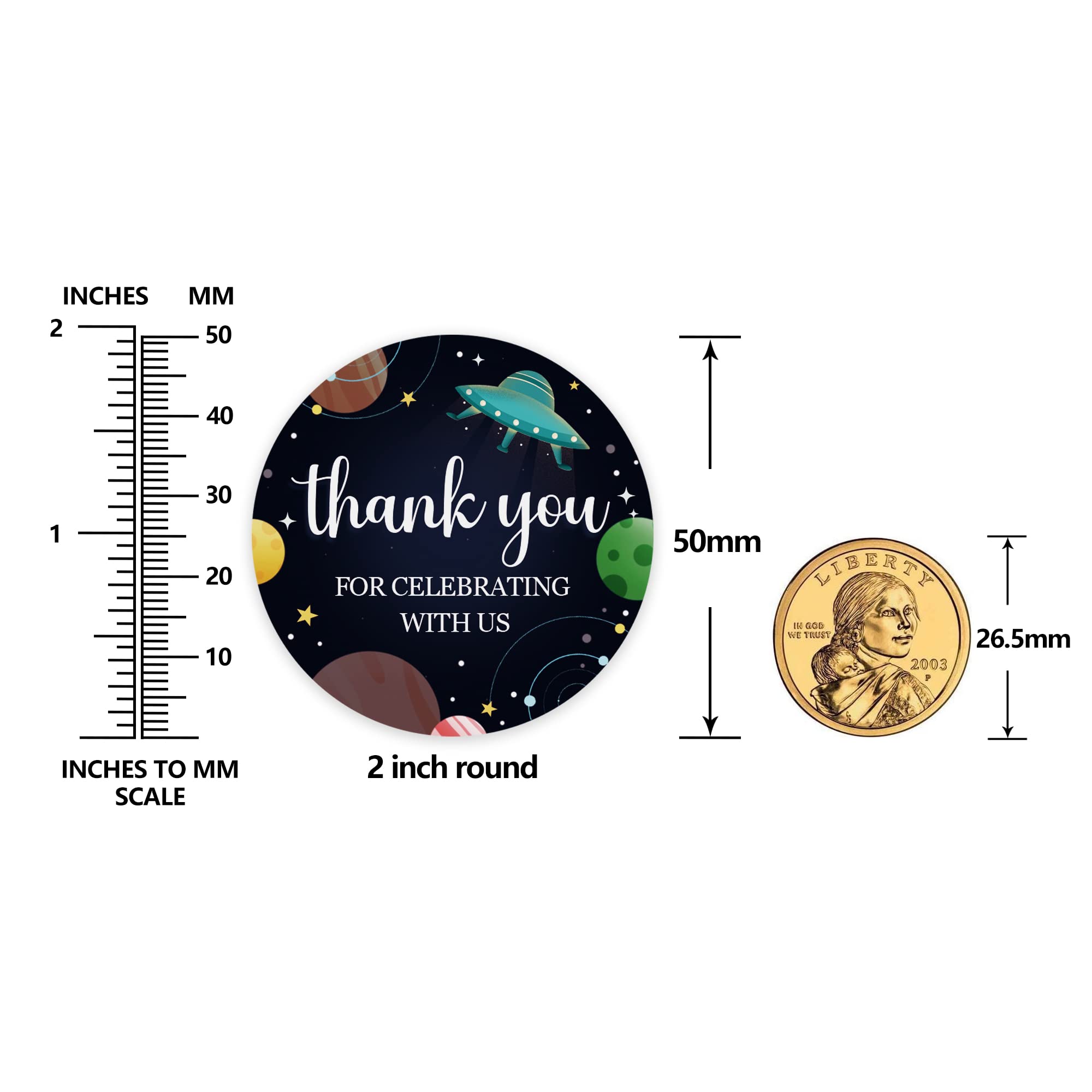 80 Space Thank You Stickers, Rocket Outer Space Astronaut Stickers, Perfect for Kids Baby Shower Birthday Party Favors (2 Inch)