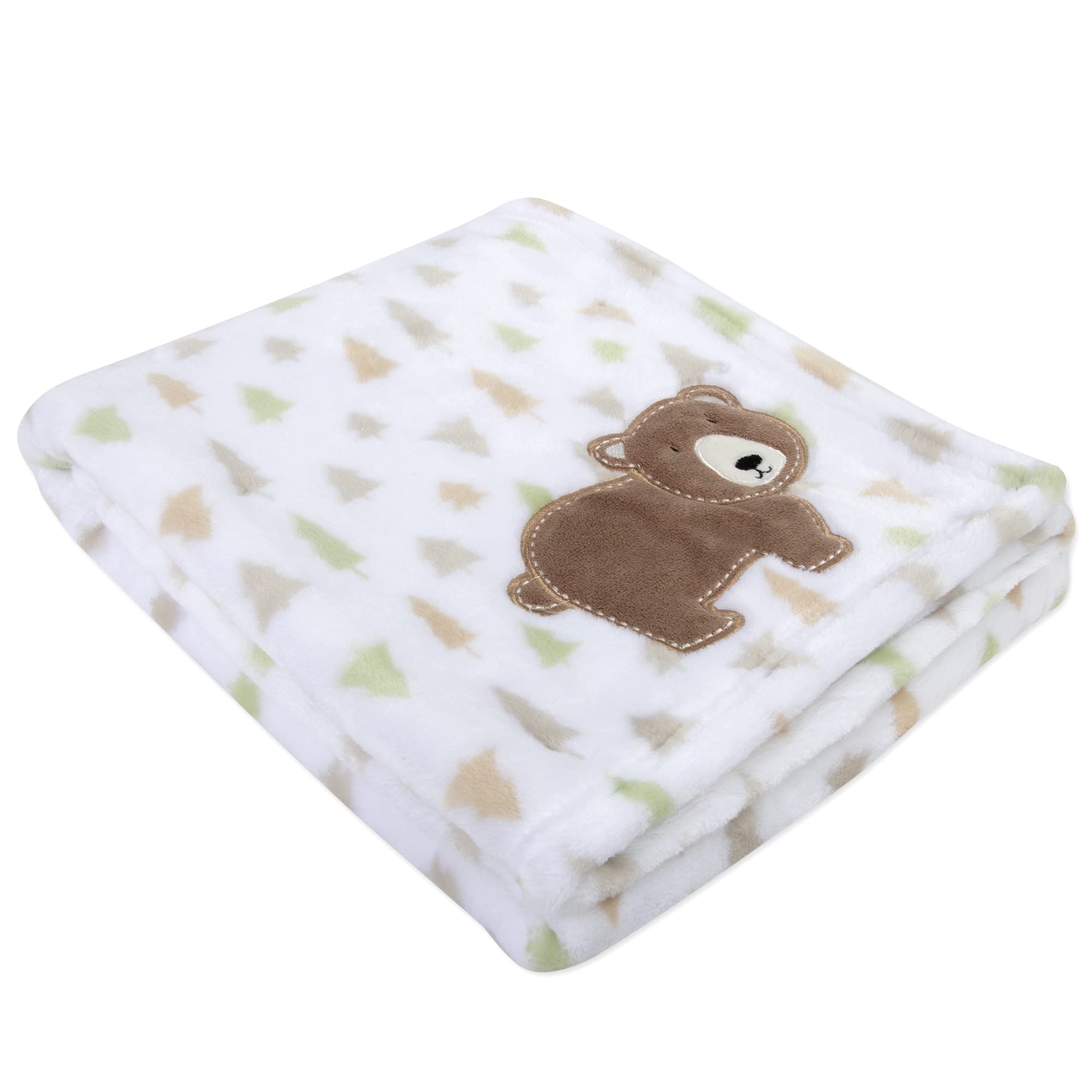 Plush Fleece Throw and Receiving Baby Blankets for Boys and Girls 30x40 (Woodland Bear)