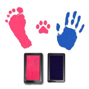 xingwenice baby ink pad handprint and footprint - washable safe pet paw print stamp, non-toxic and acid-free ink, perfect family keepsake baby shower gifts for new mom (blue, pink), 3.74×2.52×0.86 ''