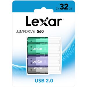 lexar® jumpdrive® s60 usb 2.0 flash drives, 32gb, assorted, set of 5 drives