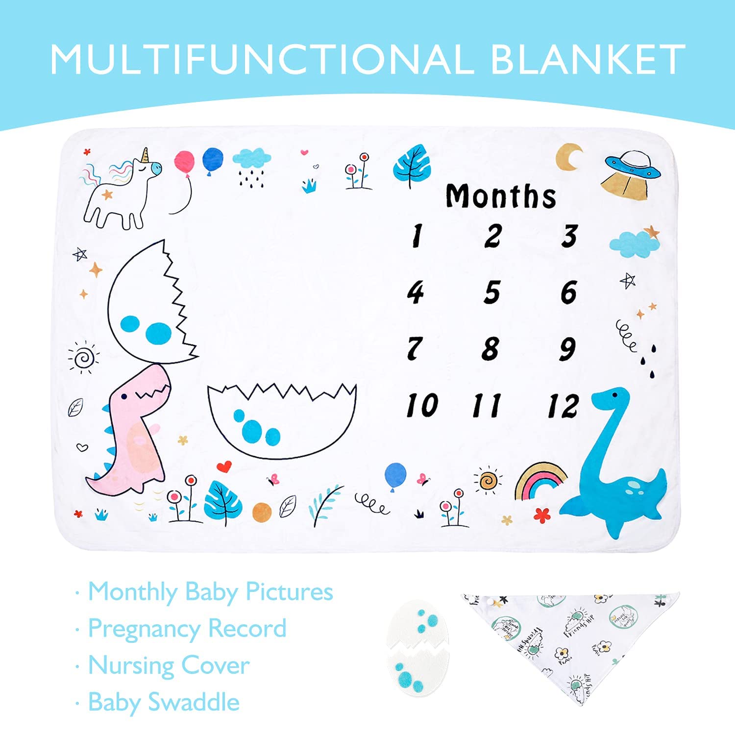 CO - CREA Monthly Milestone Blanket for Baby Boy & Girl - Premium Flannel New Born Set, Personalized Baby Receiving Blankets Unisex, Nursery Decor Essentials Photo Props for Newborn 60" X 40"