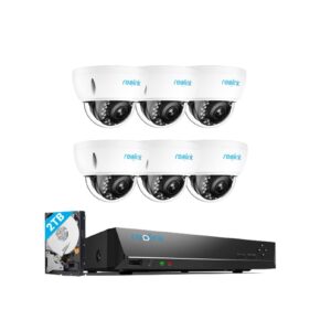 reolink 4k outdoor home security system cameras, 5x optical zoom, human/vehicle detection, ik10 vandalproof, 6x rlc-842a bundle with reolink 8 channel network video recorder rln8-410 poe nvr (2tb hdd)