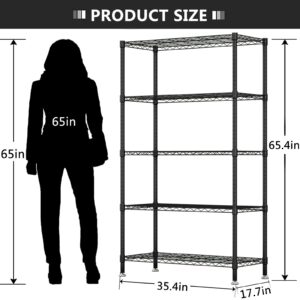 SUOERNUO Wire Shelving Unit 5 Tier Wire Metal Shelf Organizer Wire Rack Large Garage Storage Shelves Heavy Duty Adjustable Unit Rack Utility for Kitchen Bathroom (35.4Lx17.7Wx65.3H) Black