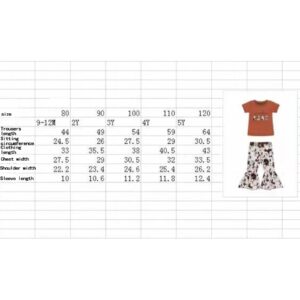 vchoohce Toddler Baby Girls Outfit Short Sleeve Letter Print T-shirt Top Flare Bell-Bottoms Pants 2Pcs Summer Clothes Set (Babe-Brown+Cow,3-4T)