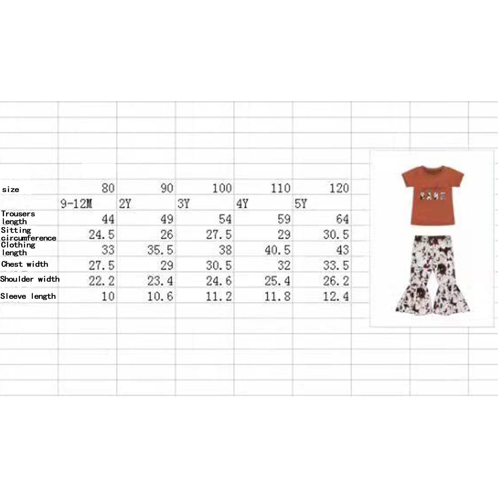 vchoohce Toddler Baby Girls Outfit Short Sleeve Letter Print T-shirt Top Flare Bell-Bottoms Pants 2Pcs Summer Clothes Set (Babe-Brown+Cow,3-4T)