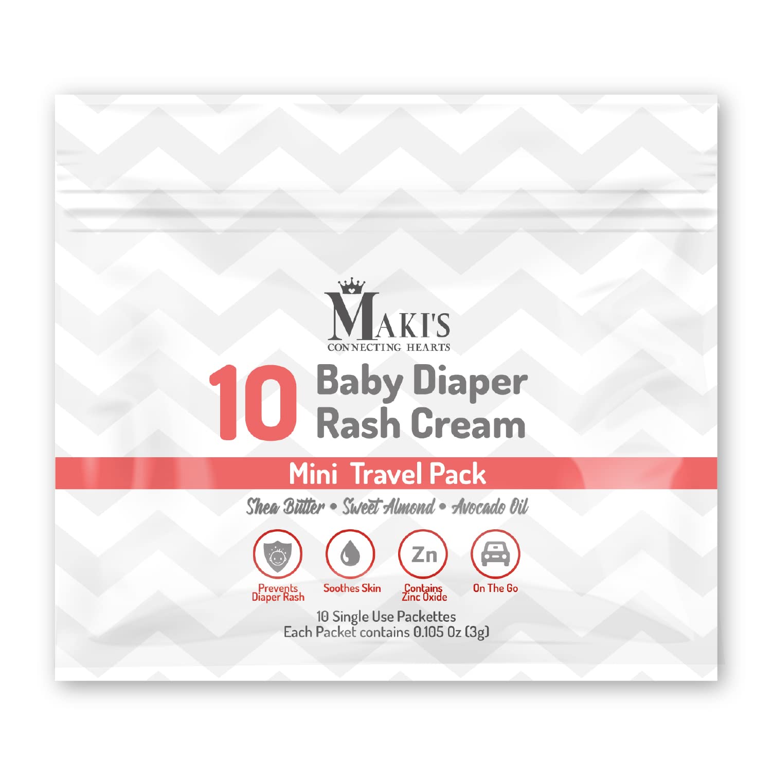 10 x Travel Size Diaper Rash Cream | Individually Wrapped Packets | Travel Size Diaper Cream and Ointment for Treatment & Prevention of Diaper Rash | Safe for Baby's Sensitive & Delicate Skin (Red)