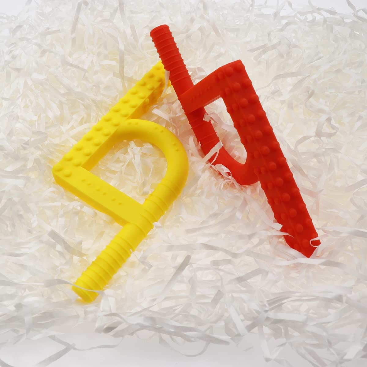 Sensory Chew Toys for Kids with Teething, ADHD, Autism, Biting Needs,Oral Motor Chewy Teether, Silicone chewlery for Boys and Girls(2 Pack red Yellow)