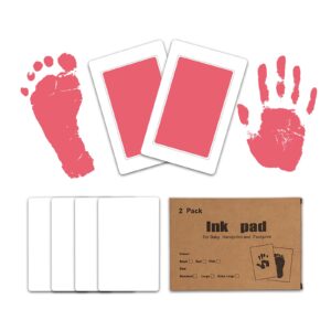 xingwenice large clean touch ink pad for newborn footprint handprint, inkless infant hand and foot stamp kit - family keepsake baby shower gifts for boys or girls, 2 uses (large,pink)