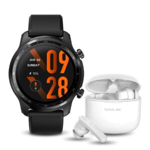 ticwatch pro 3 ultra gps smartwatch plus ticpods anc wireless earbuds ice bluetooth 5.0 wear os smart watch for men blood oxygen ihb afib detection fatigue assessment 3-45 days battery nfc mic speaker