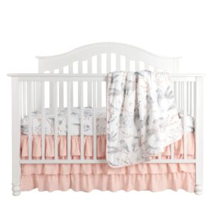 sahaler nursery crib bedding set for baby girls & boys baby minky blanket, crib sheetdust ruffle -3 pieces set, grey watercolor birds